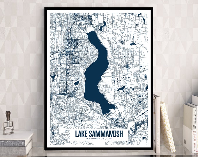Lake Sammamish Washington Printable Map, Lake Sammamish Wall Art, Lake ...
