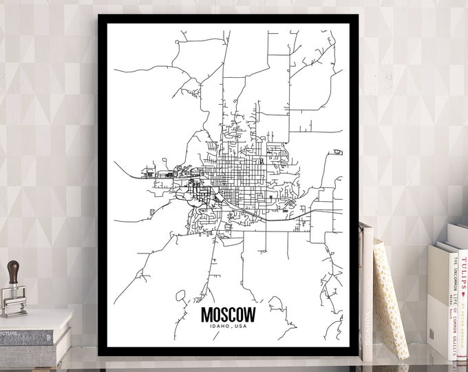 Moscow Idaho Printable Map, City Map Art, Moscow ID Wall Art, Moscow ...