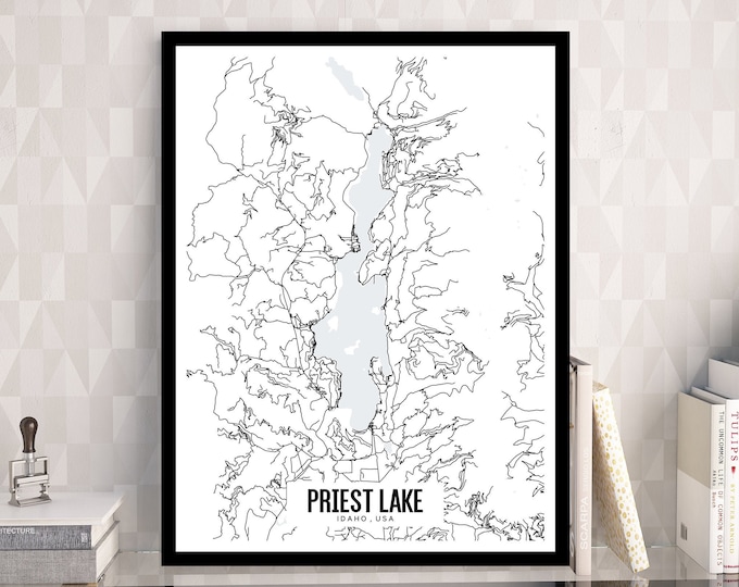 Priest Lake Idaho Printable Map, City Map Art, Priest Lake Wall Art ...