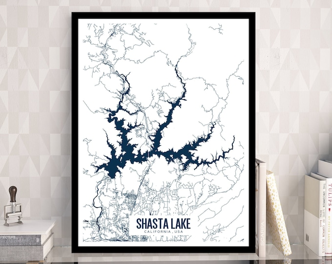 Shasta Lake Printable Map, Shasta Lake California Wall Art, Shasta Lake ...