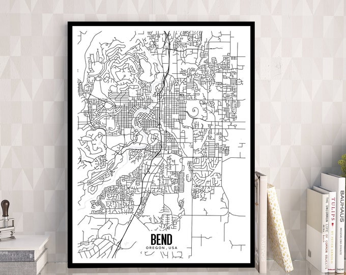Bend Oregon Printable Map, Bend Oregon Map Print, Oregon Wall Art, Bend ...