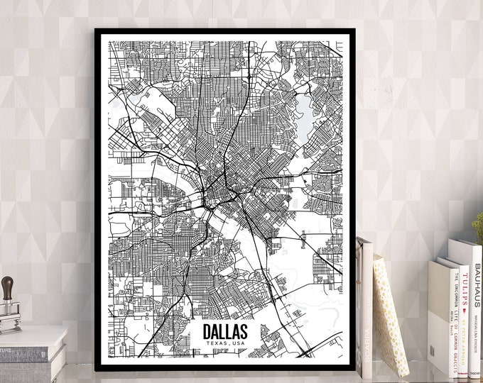 Dallas Texas Printable Map, Dallas Map Print, Texas Wall Art, Dallas ...