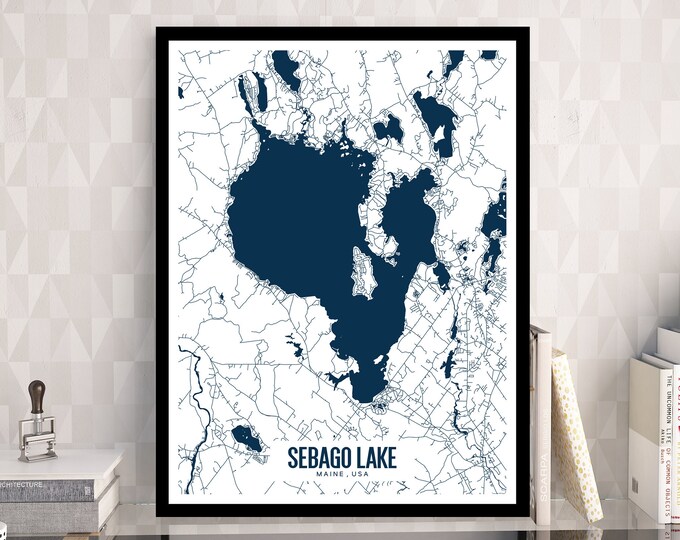 Printable Sebago Lake Map, Sebago Lake Maine Print, Sebago Lake Art ...