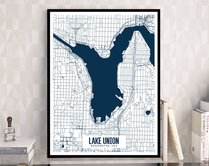 Lake Union Washington Printable Map, Lake Union Wall Art, Lake Union ...