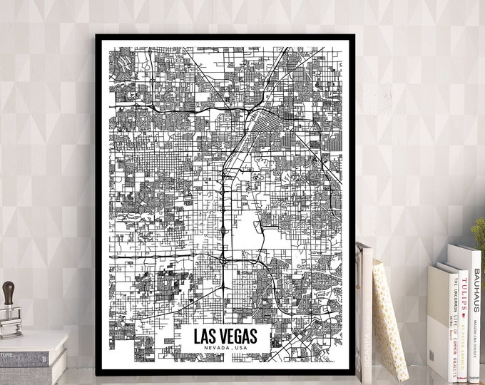 Las Vegas Nevada Map, Las Vegas Wall Art, Nevada Digital Download ...