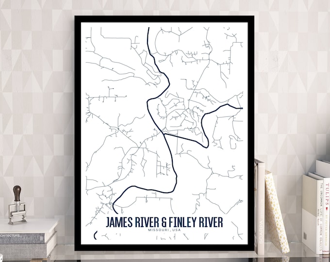 James River and Finley River Confluence Printable Map, Missouri Wall ...