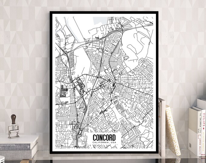 Concord California Printable Map, California City Map Art, San ...