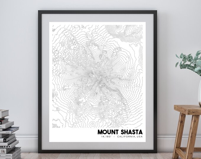 Mount Shasta Topographic Map, Mt Shasta Map, Mount Shasta Print ...