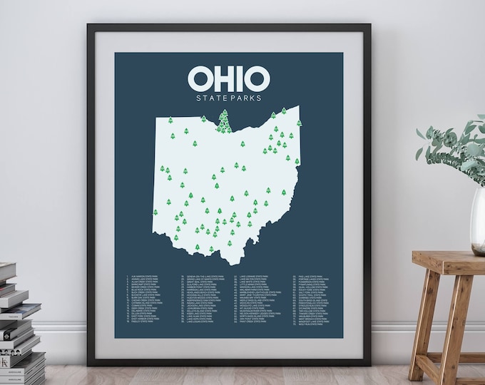 Ohio State Parks Map Printable 16x20, Gift for Hiker, Outdoor Art, Ohio ...