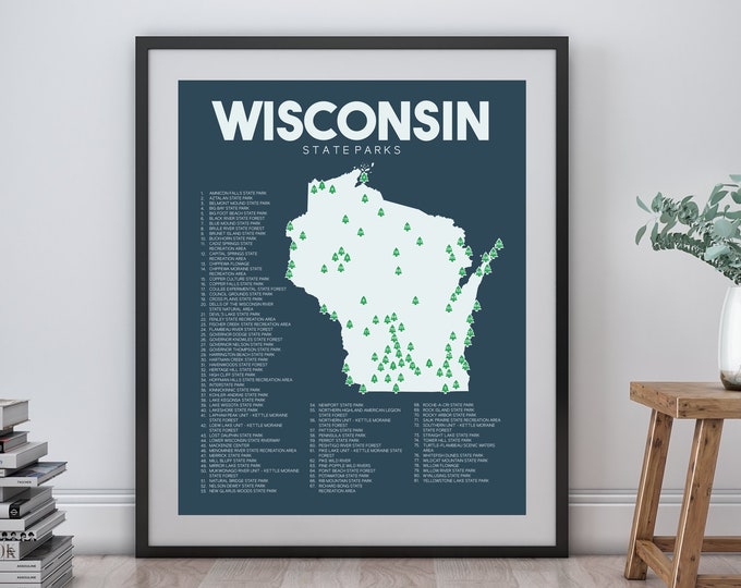 Wisconsin State Parks Map Printable 16x20, Gift for Hiker, Outdoor Art ...