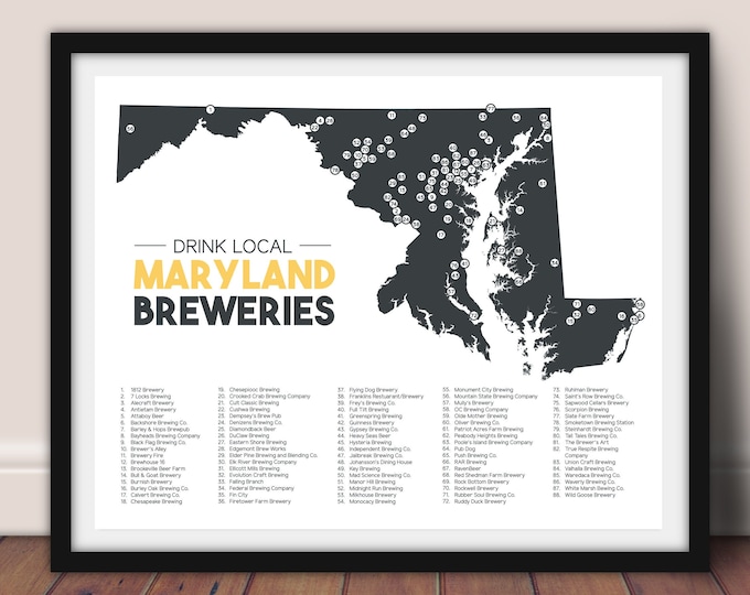 Maryland Breweries Printable State Map 16"x20" | Beer Art | Wall Decor ...