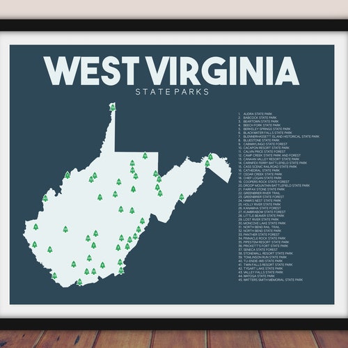 West Virginia State Parks Map Printable 16x20 | Etsy