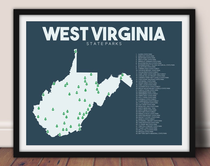 West Virginia State Parks Map Printable 16"x20", State Park Map, Gift ...