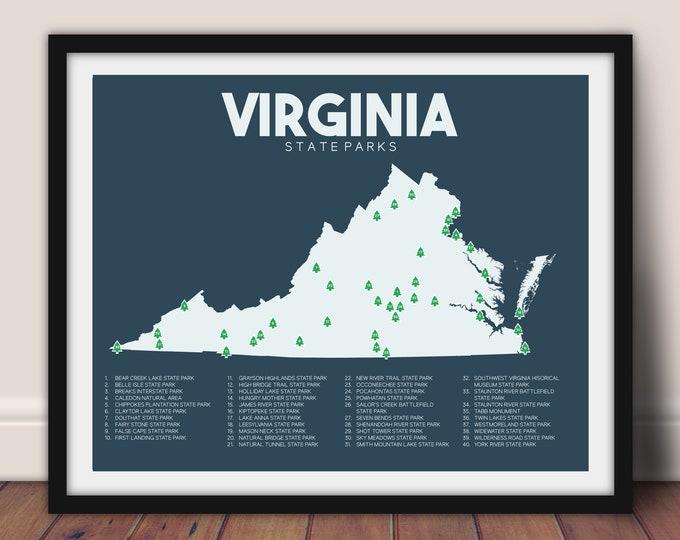 Virginia State Parks Map Printable 16x20 Gift for - Etsy