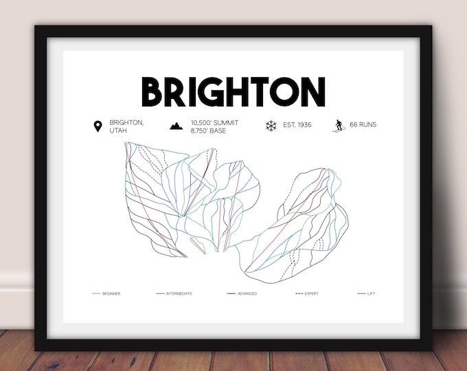 Brighton Printable Ski Trail Map, Brighton Utah Trail Map 16x20 ...