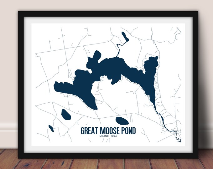 Great Moose Pond Maine Printable Map, Great Moose Pond Wall Art, Lake ...