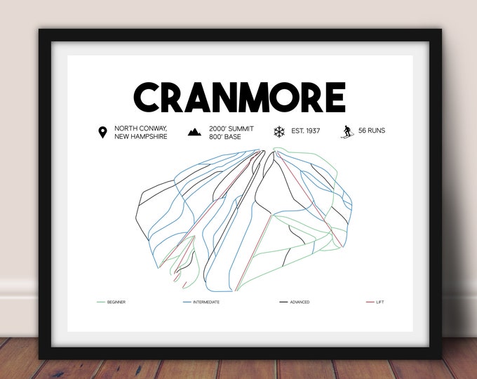 Cranmore Mountain Printable Ski Trail Map, Ski Map 16x20, Cranmore NH ...
