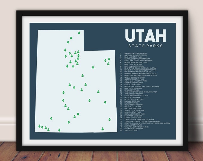 Utah State Parks Map Printable 16x20, Gift for Hiker, Outdoor Art, Utah ...
