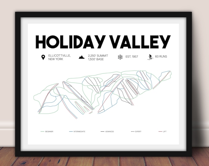 Holiday Valley Printable Ski Resort Map 16"x"20", Holiday Valley New ...