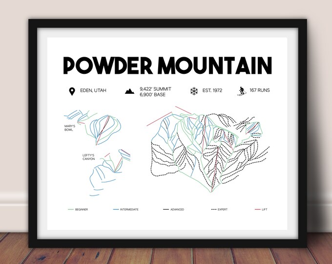 Powder Mountain Printable Ski Map, Powder Mountain Trail Map 16"x"20 ...