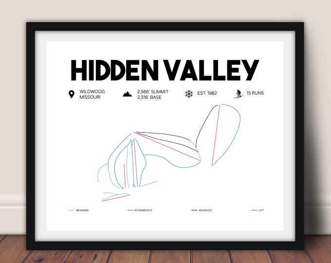 Hidden Valley Missouri Printable Trail Map 16"x"20", Hidden Valley Ski ...