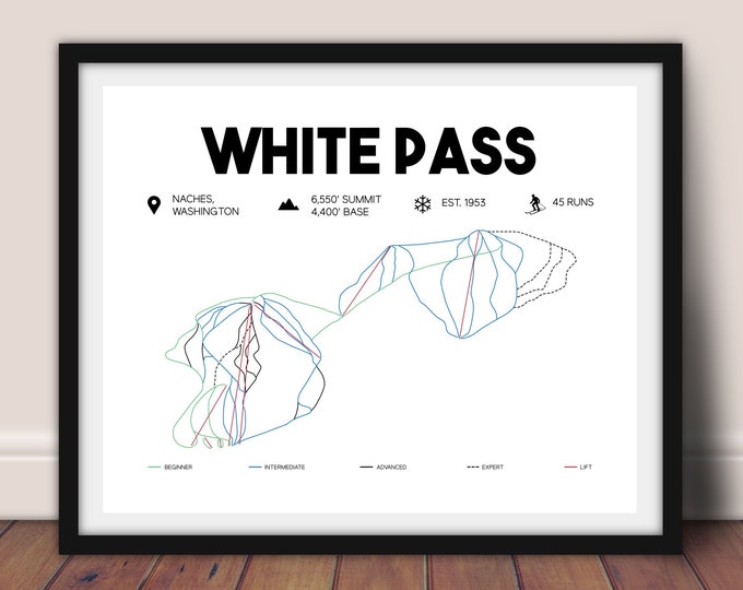 White Pass Printable Trail Map 16x20, White Pass Washington Ski Map ...