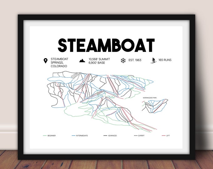 Steamboat Springs Colorado Printable Ski Map 16"x"20", Steamboat ...