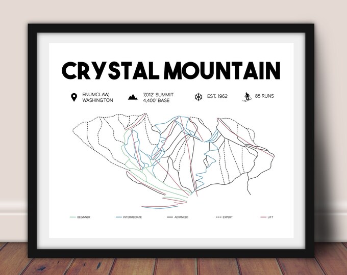 Crystal Mountain Printable Trail Map 16x20, Crystal Mountain Washington ...