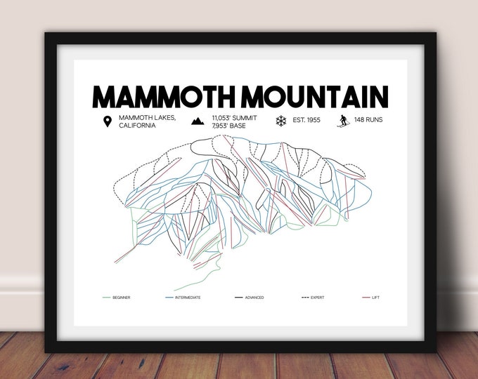 Mammoth Mountain Map, Mammoth Calfornia Printable Ski Map 16x20 ...