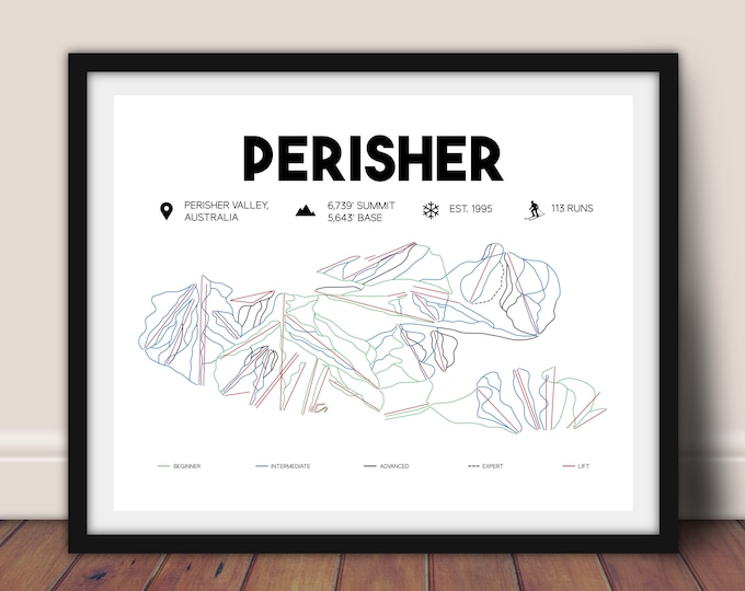 Perisher Australia Ski Resort Map 16x20, Perisher Australia Printable ...