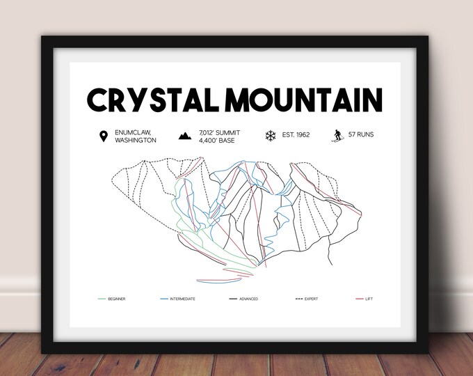 Crystal Mountain Printable Trail Map 16"x"20", Crystal Mountain ...