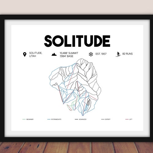 SOLITUDE Utah. Mountain Ski Trail Map Wall Art Print. by - Etsy