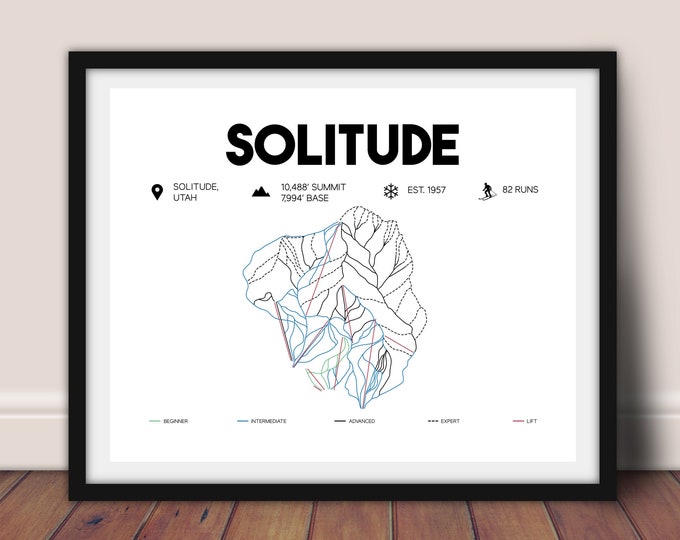 Solitude Printable Ski Trail Map, Solitude Utah Trail Map 16x20 ...