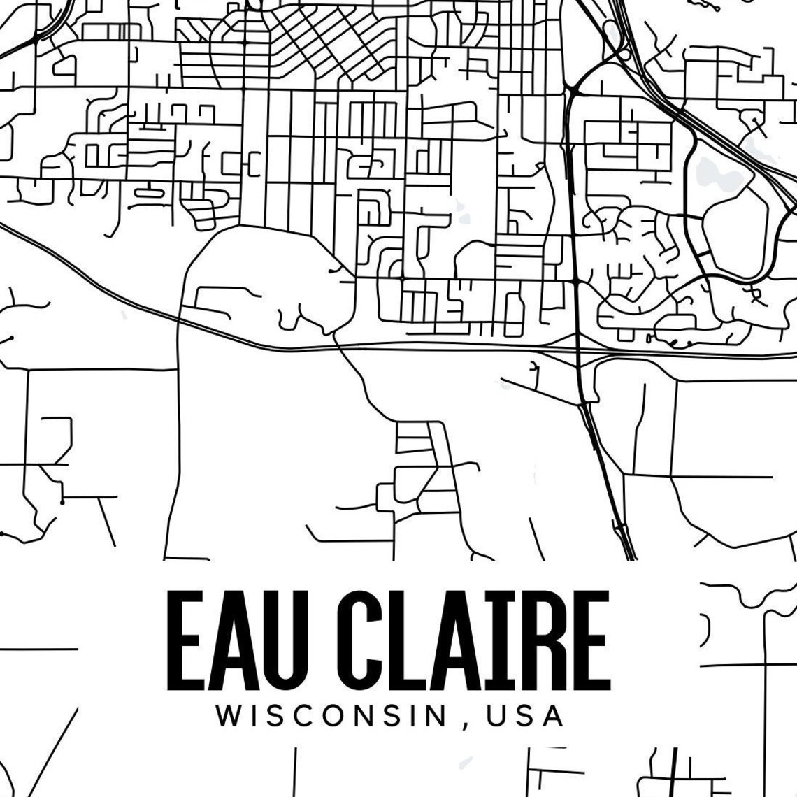 Eau Claire Wisconsin Map Printable Printable City Map Art | Etsy