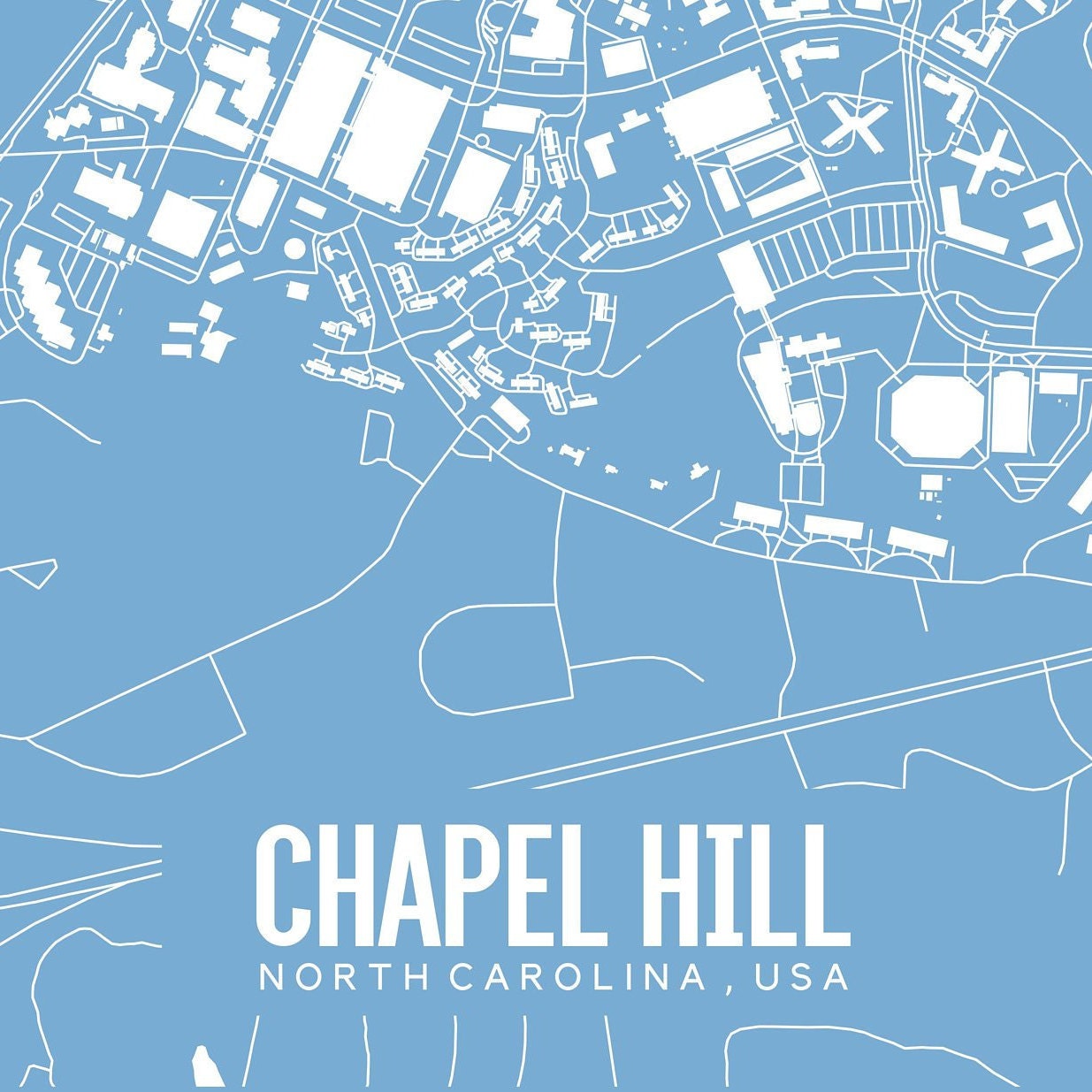 Chapel Hill North Carolina Map UNC Wall Art Chapel Hill NC - Etsy