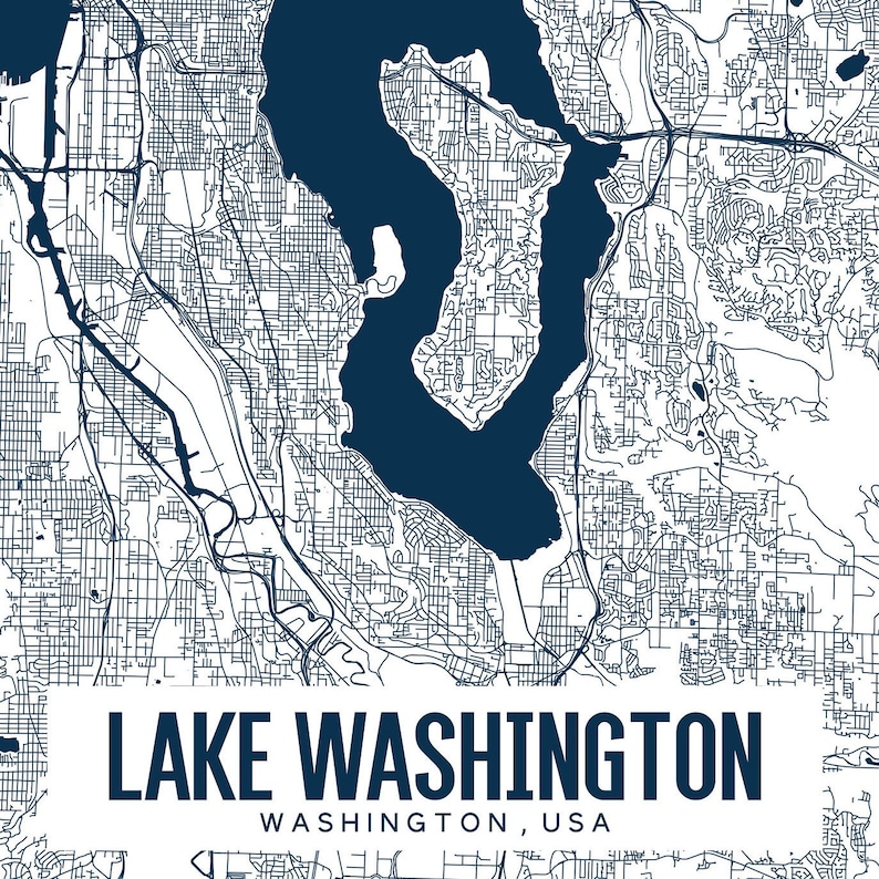 Lake Washington Printable Map Lake Washington Seattle Map - Etsy UK