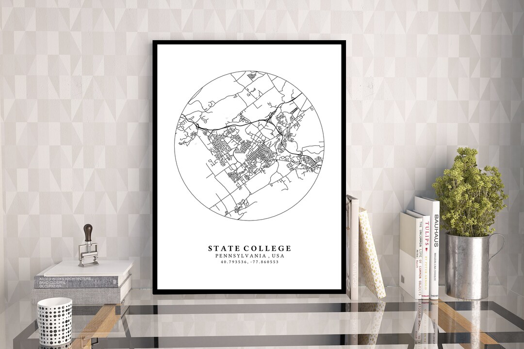 State College Printable Map State College Map Poster - Etsy