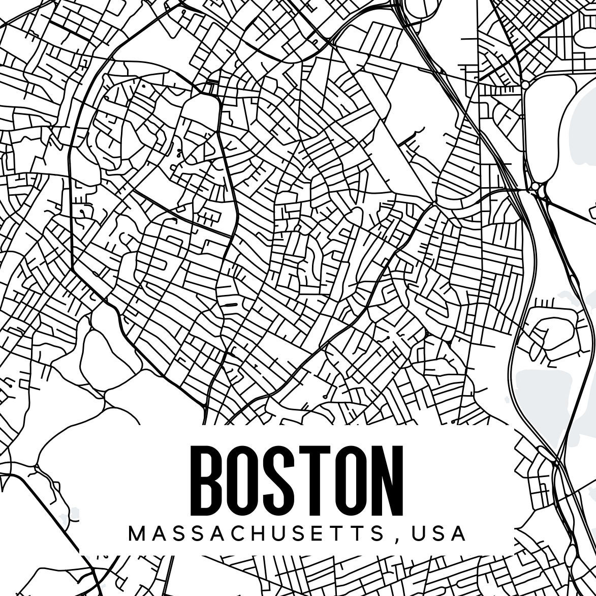 Boston Printable Map Boston Map Poster Boston Massachusetts - Etsy ...