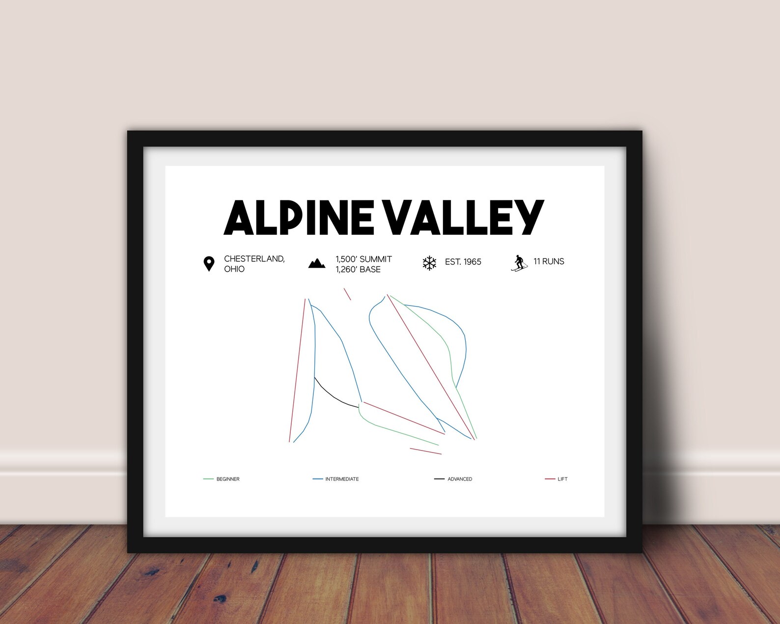 Alpine Valley Printable Ski Map 16x20 Alpine Valley Ohio Map | Etsy