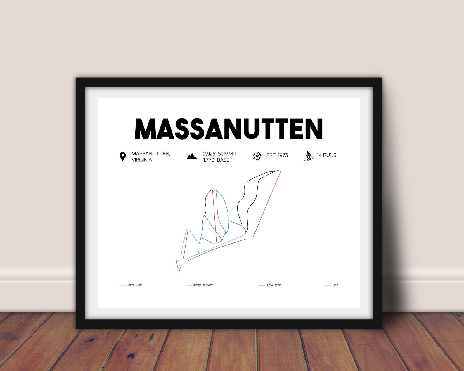 Massanutten Virginia Printable Ski Map 16"x"20", Massanutten Resort Map ...