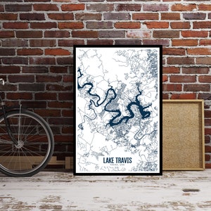 Lake Travis Texas Printable Map Lake Travis Wall Art Lake - Etsy