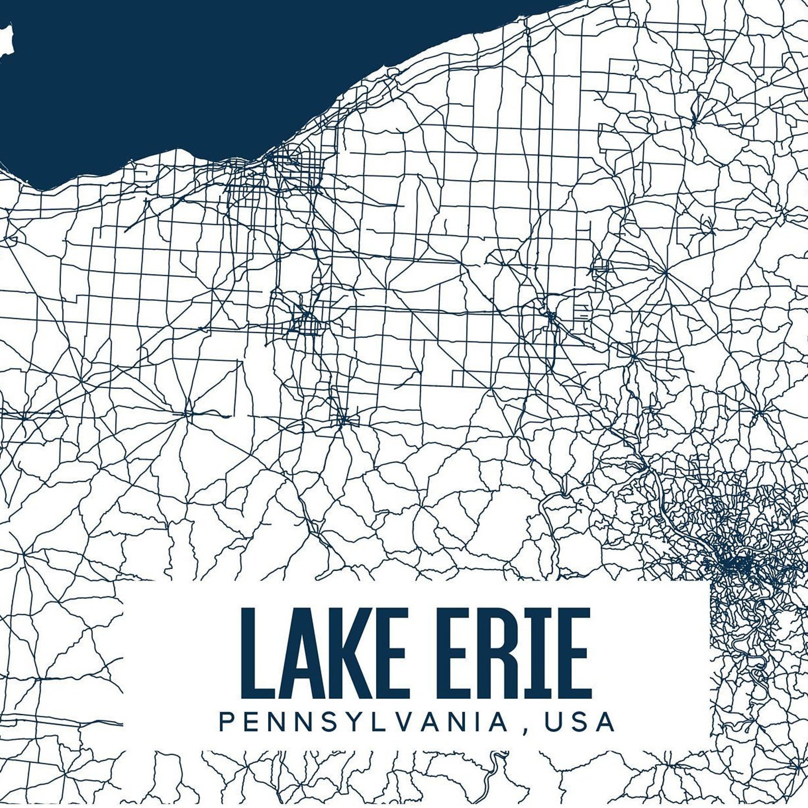 Lake Erie Pennsylvania Printable Map Lake Erie Map Art Lake - Etsy