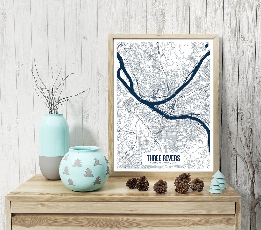 Pittsburgh Three Rivers Printable Map, Three Rivers Map, Three Rivers ...