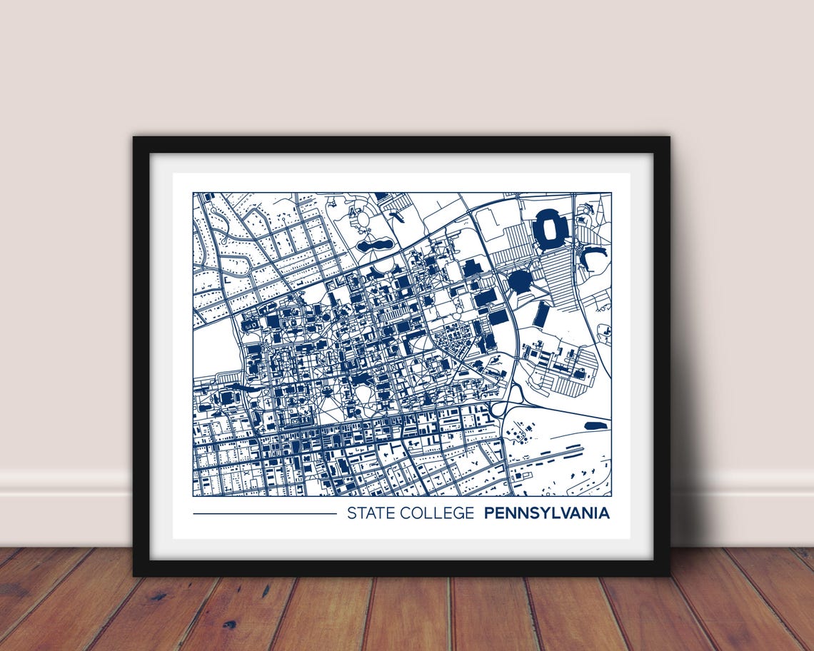 State College Pennsylvania Street Map Penn State University - Etsy