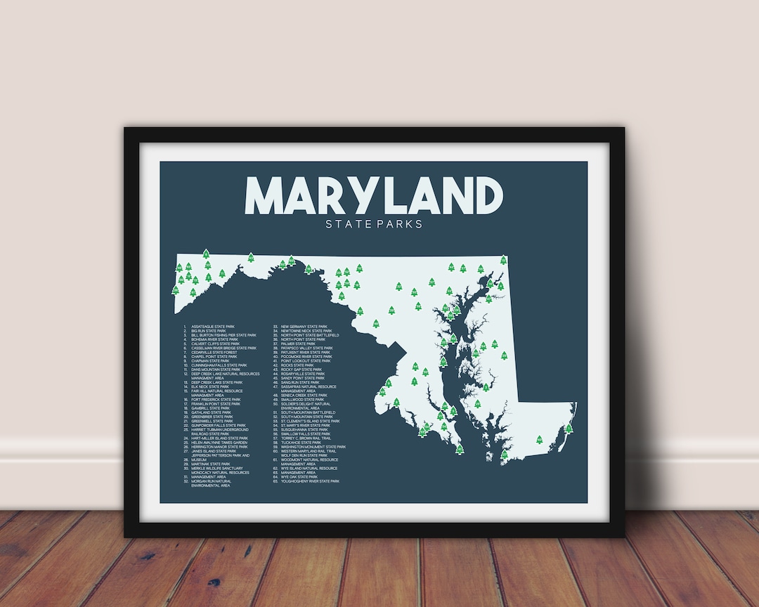 Maryland State Parks Map Printable 16x20 Maryland - Etsy