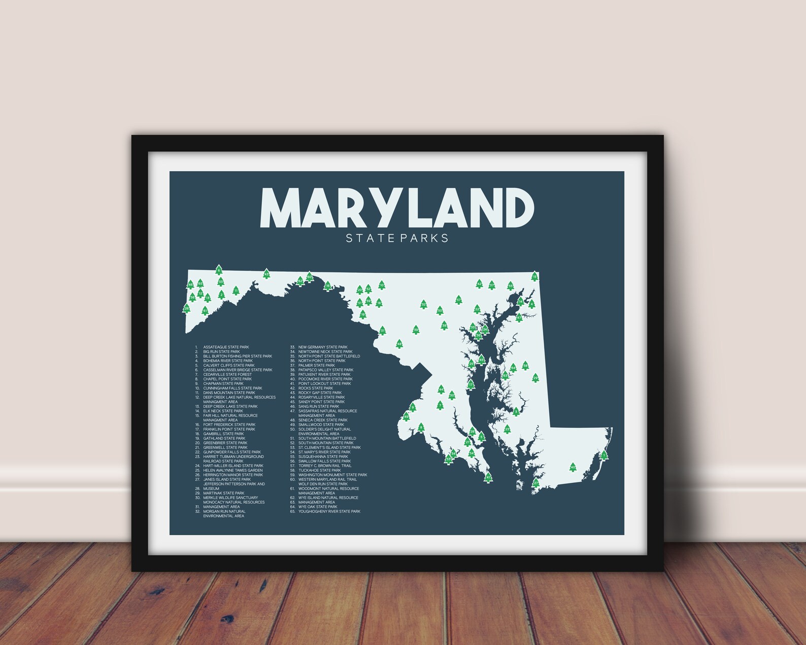 Maryland State Parks Map Printable 16x20 Maryland | Etsy