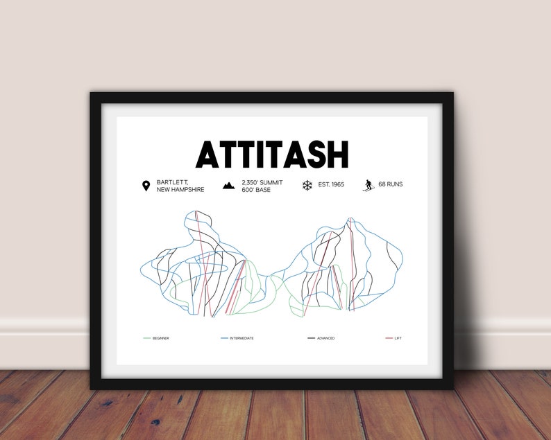 Attitash Mountain Printable Ski Trail Map, Ski Map 16"x"20", Attatish ...