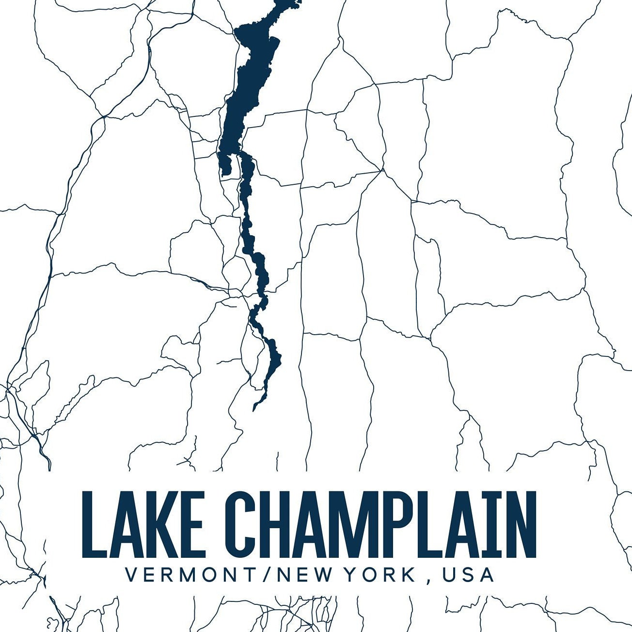Lake Champlain Printable Map Lake Champlain Wall Art Lake - Etsy