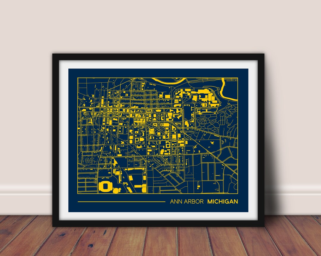Ann Arbor, Michigan Printable Street Map, Campus Map, Gift for College ...