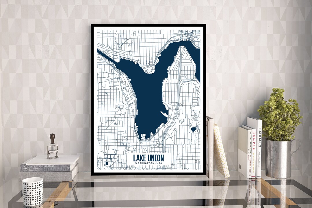 Lake Union Washington Printable Map Lake Union Wall Art Lake - Etsy